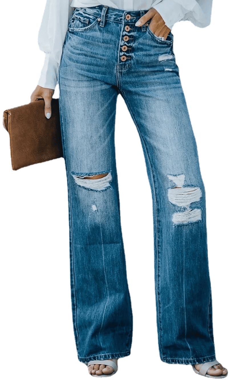 SOMER Jeans for Women High Waisted Ripped Flare Distressed Bell Bottom ...