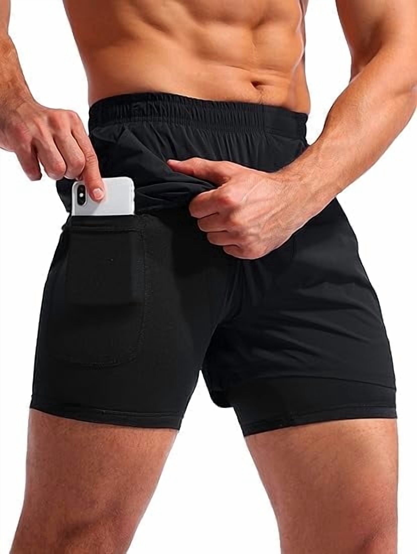 SOMER Men’s 2 in 1 Running Shorts Quick Dry Gym Athletic Workout Shorts ...