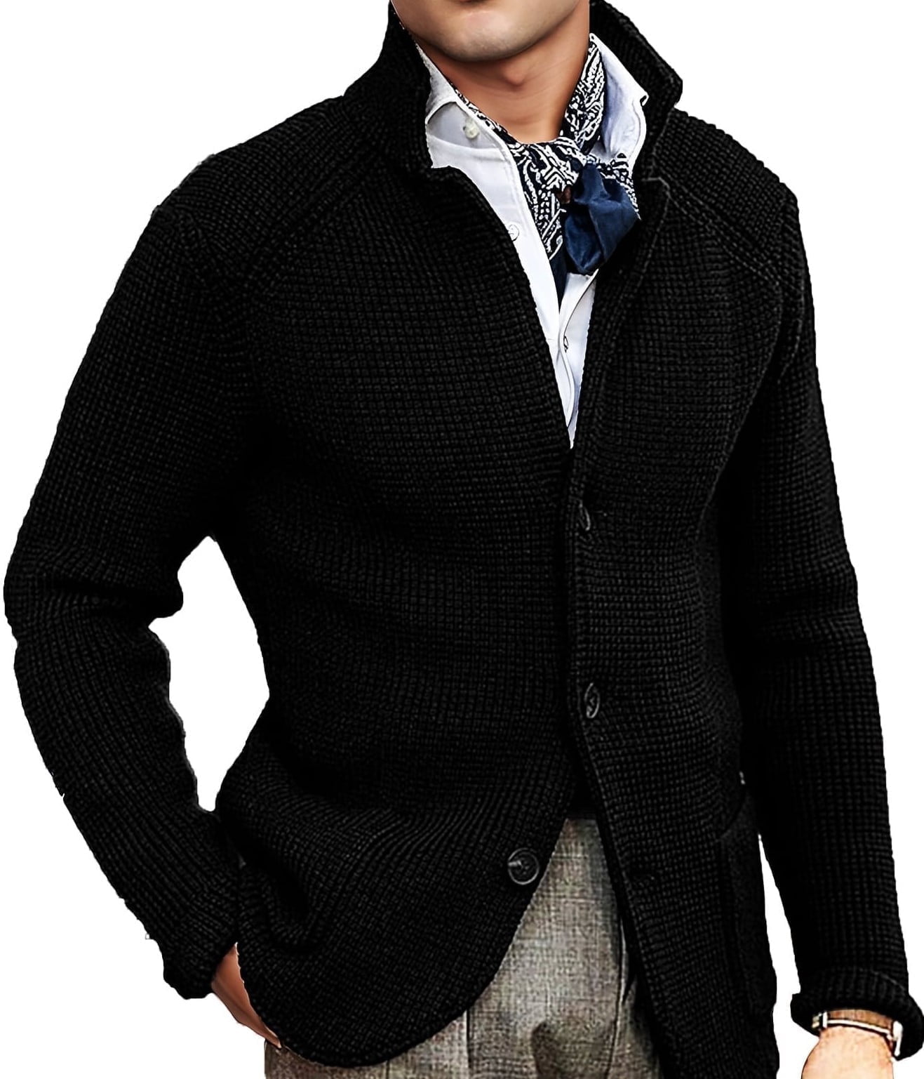 SOMER Men's Cardigan Sweater Jackets Long Sleeve Knitted Stand Collar ...