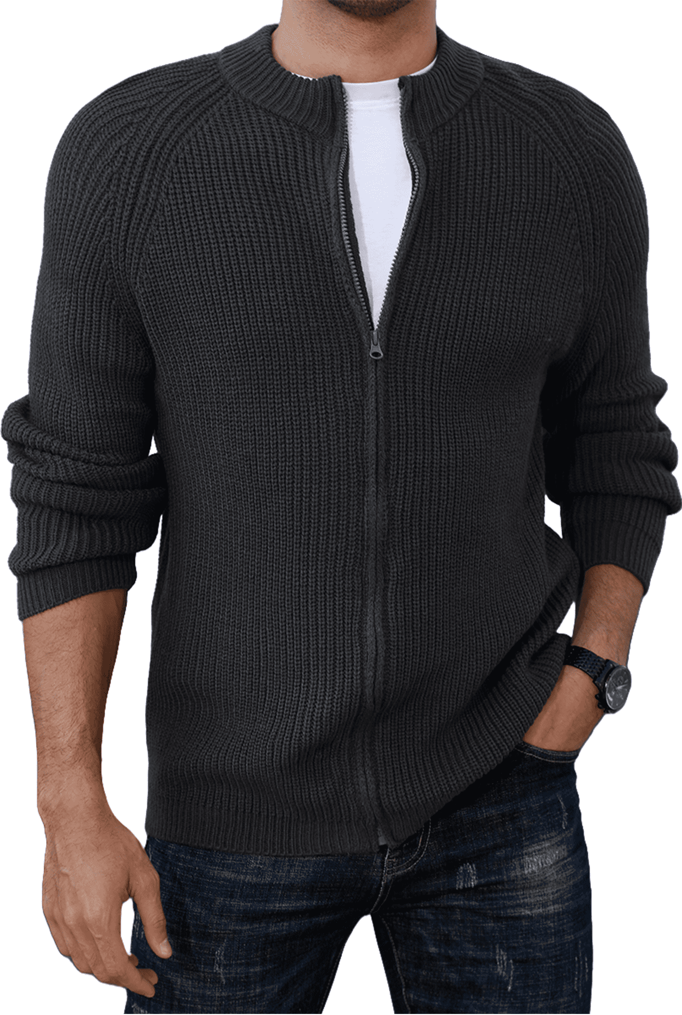 SOMER Men's Cardigan Sweaters Jackets Full Zip Up Long Sleeve Slim Fit ...