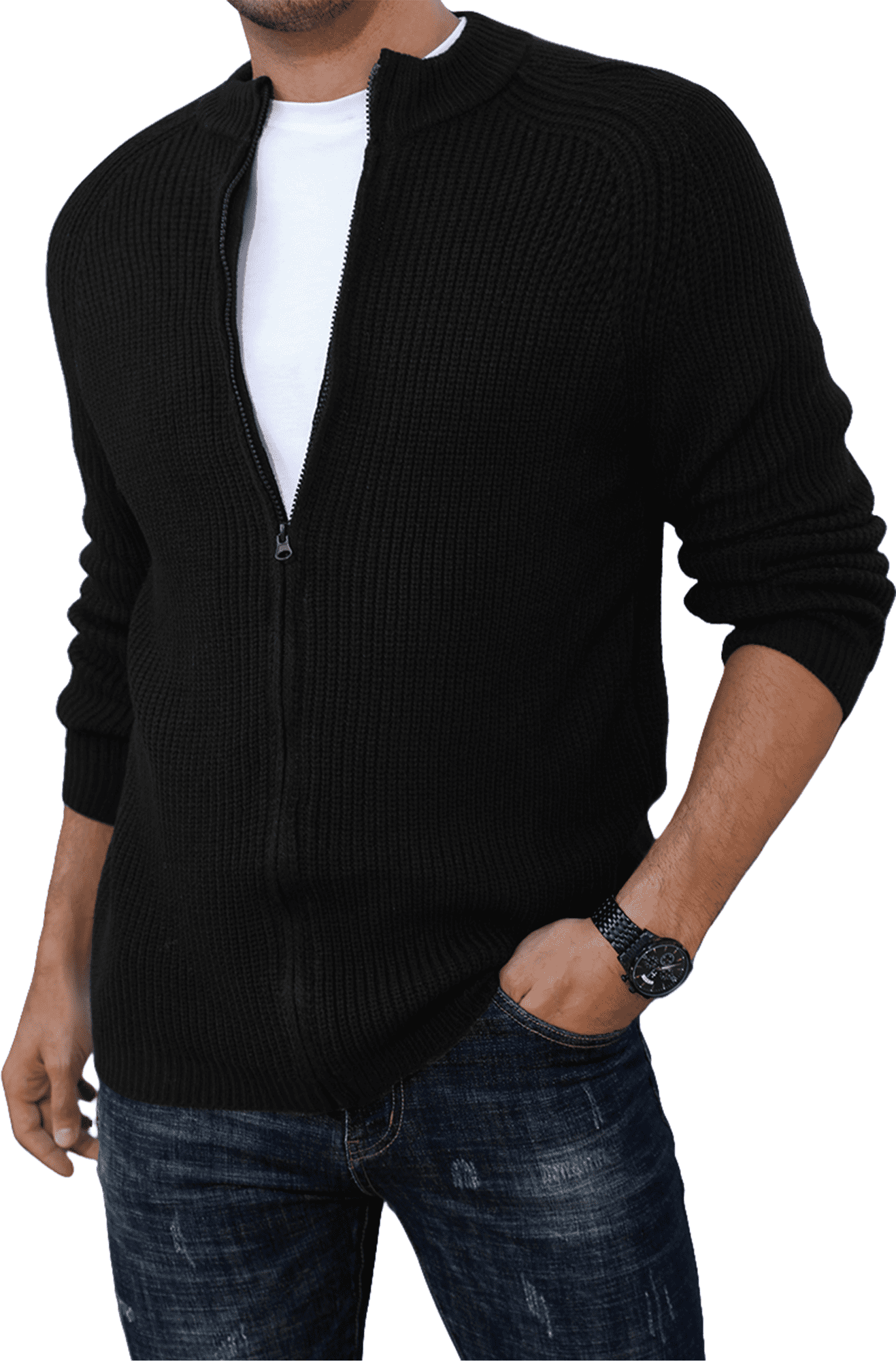 SOMER Men's Cardigan Sweaters Jackets Full Zip Up Long Sleeve Slim Fit ...