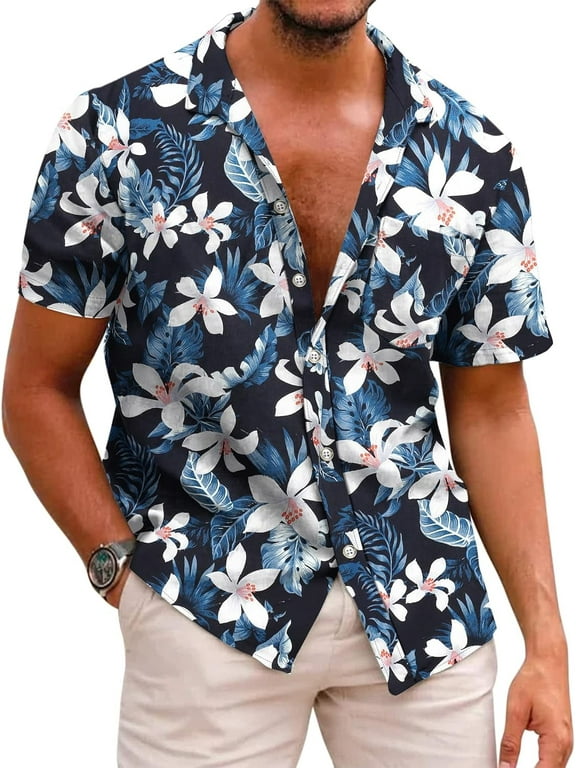 ALAZA Elegant Tropical Floral-r9 Men's Hawaiian Shirt Short Sleeve ...