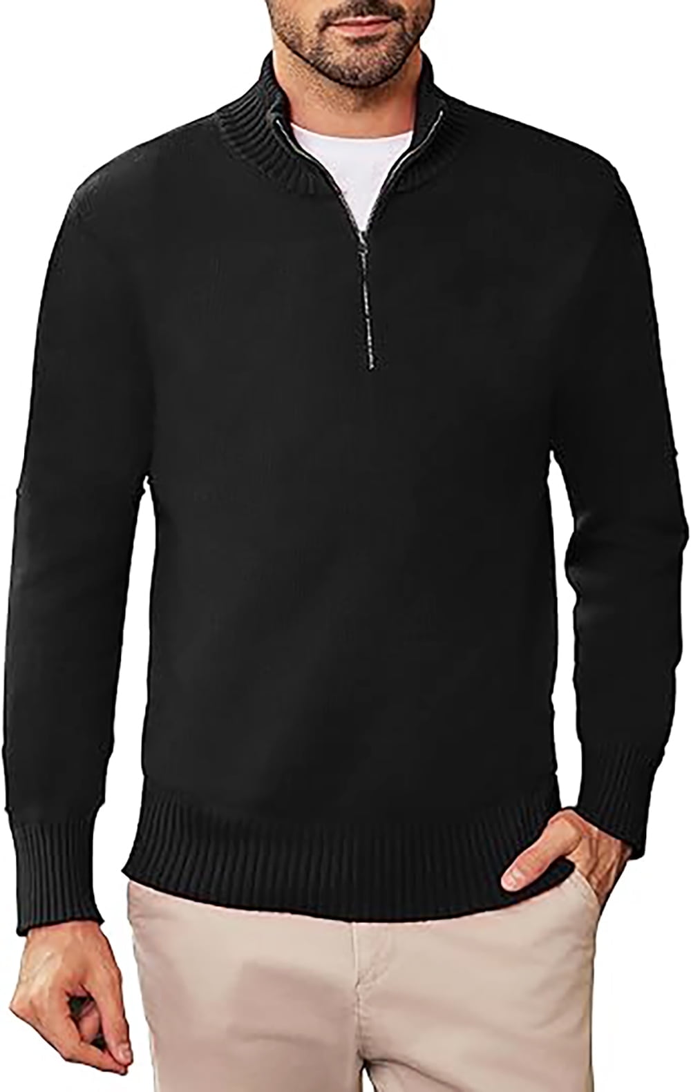 SOMER Men's Sweater Quarter Zip Mock Neck Sweaters for Men Slim Fit ...