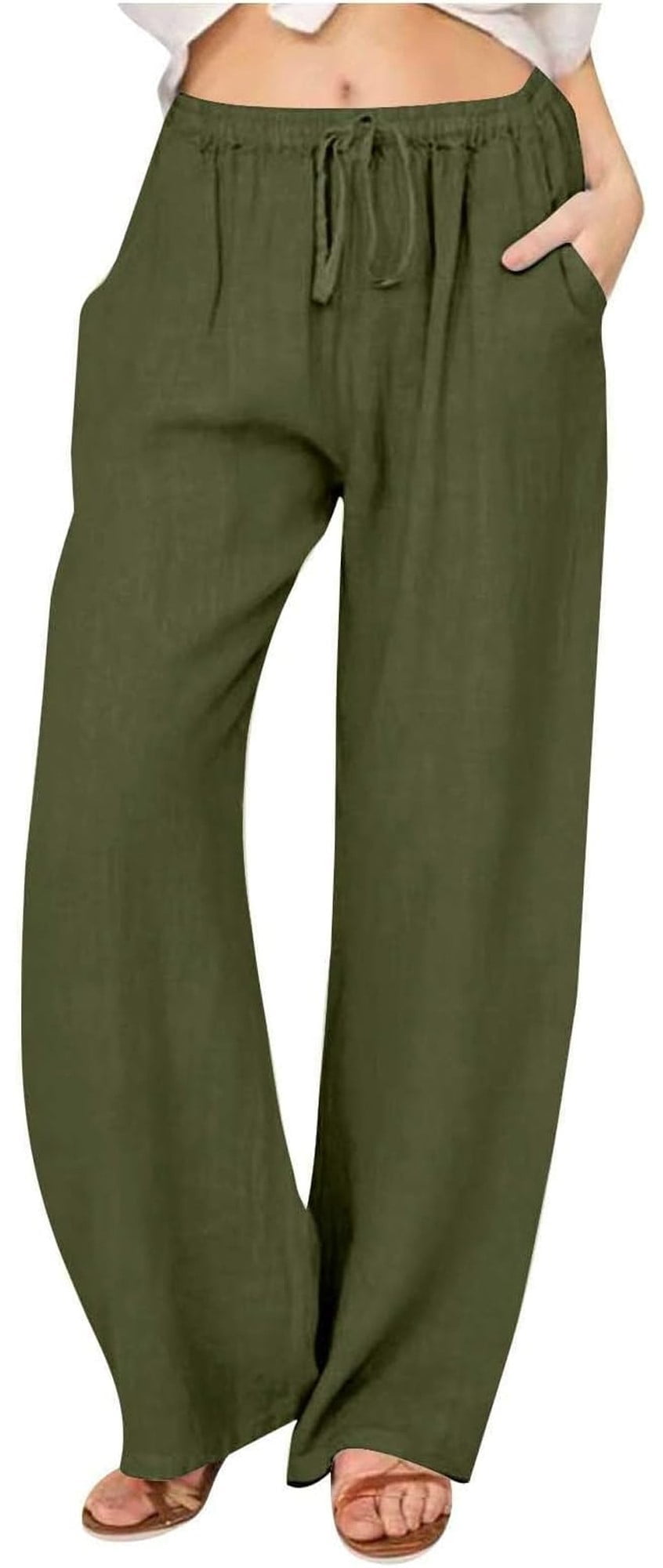 SOMER Pants for Women Flowy Casual Drawstring Waist Wide Leg Loose ...