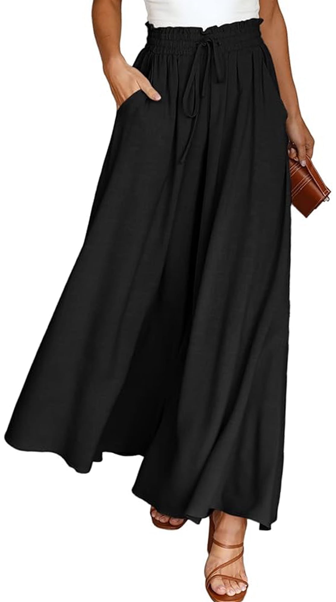 SOMER Pants for Women Flowy Dressy Casual Elastic High Waist Wide Leg ...