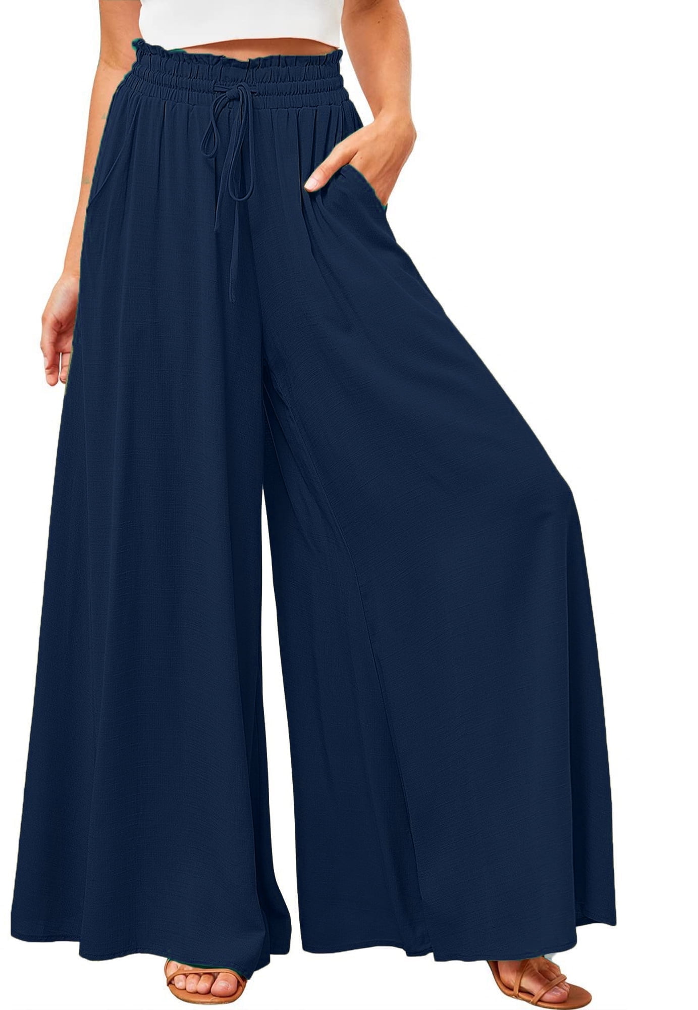 SOMER Pants for Women Flowy Dressy Casual Elastic High Waist Wide Leg ...