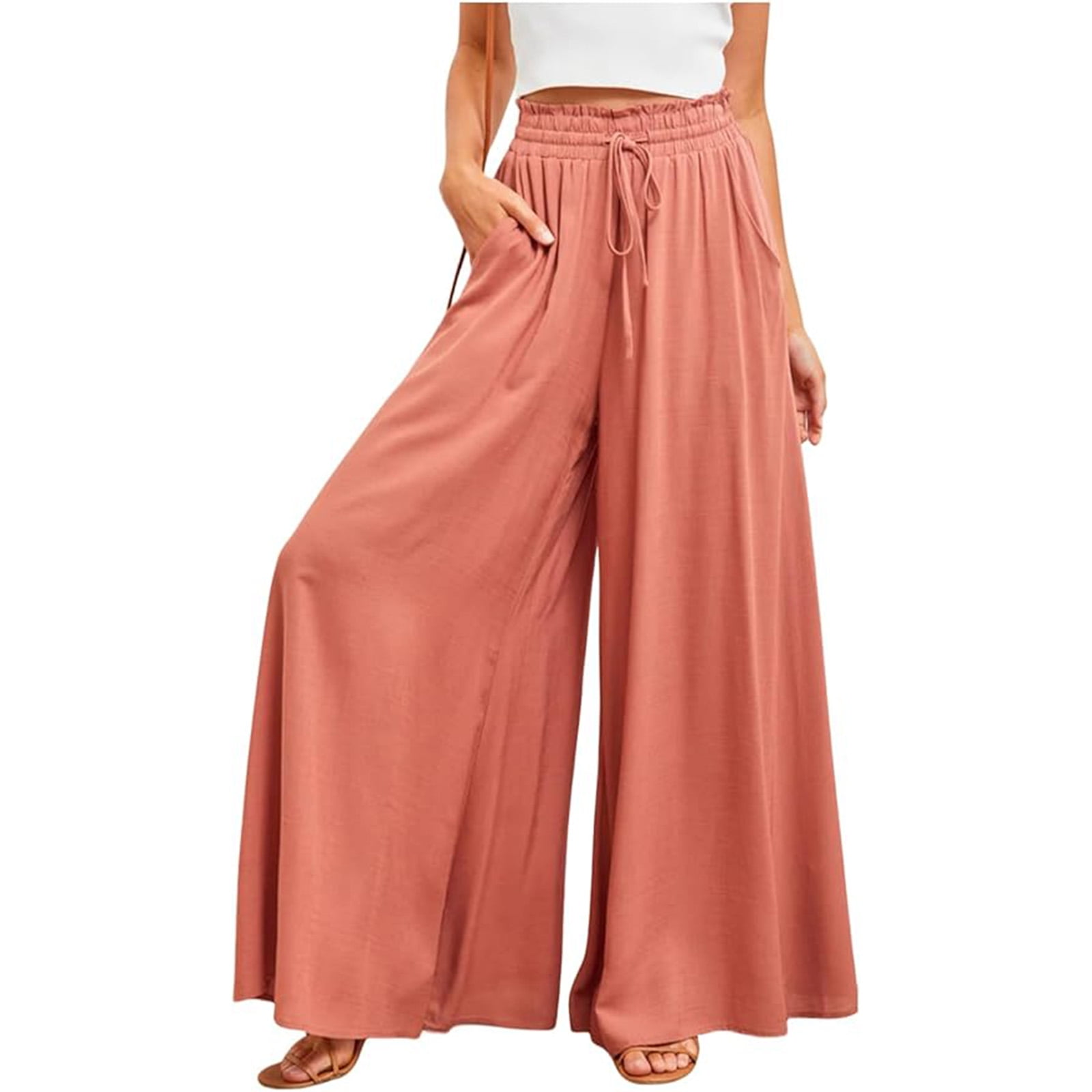 SOMER Pants for Women Flowy Dressy Casual Elastic High Waist Wide Leg ...