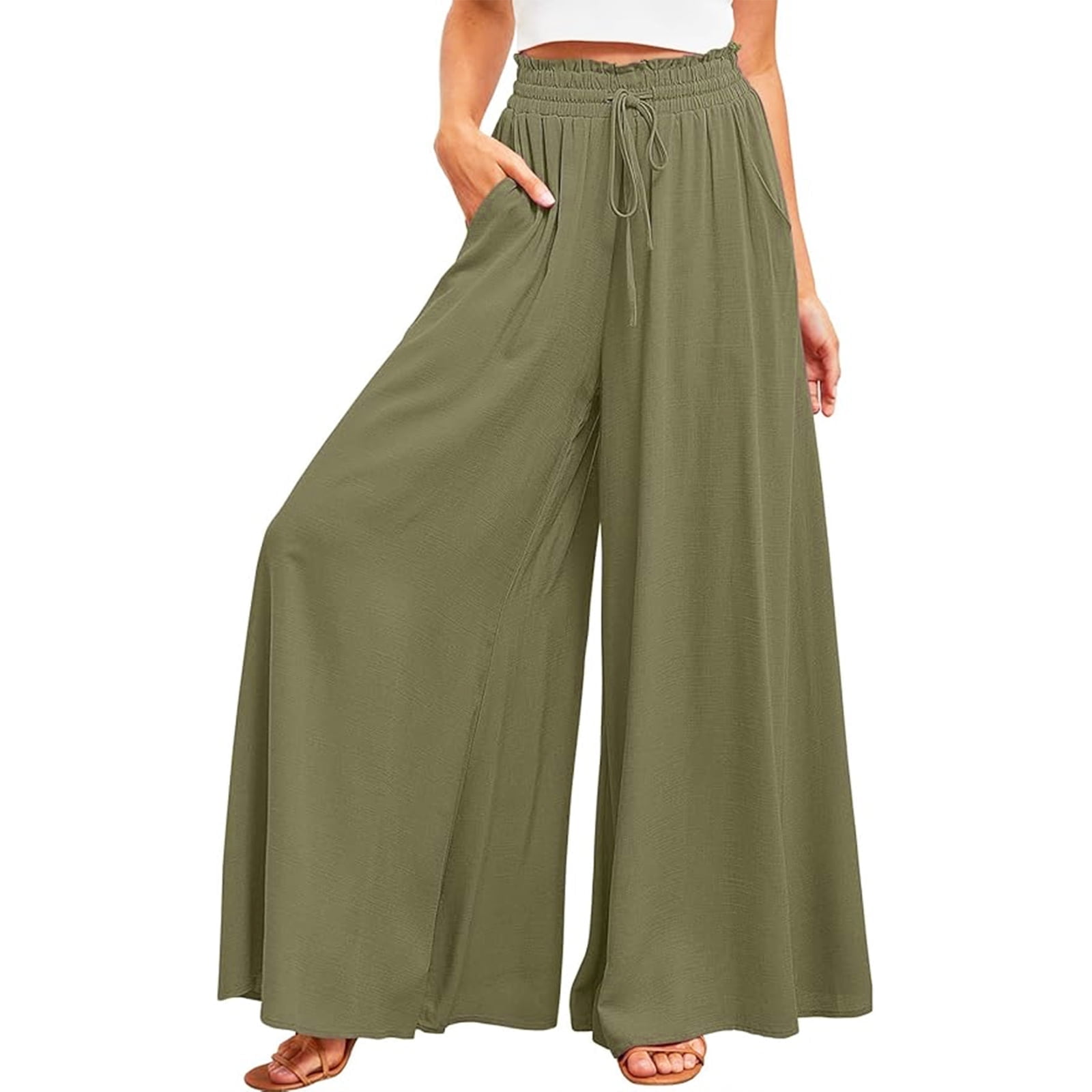 SOMER Pants for Women Flowy Dressy Casual Elastic High Waist Wide Leg ...