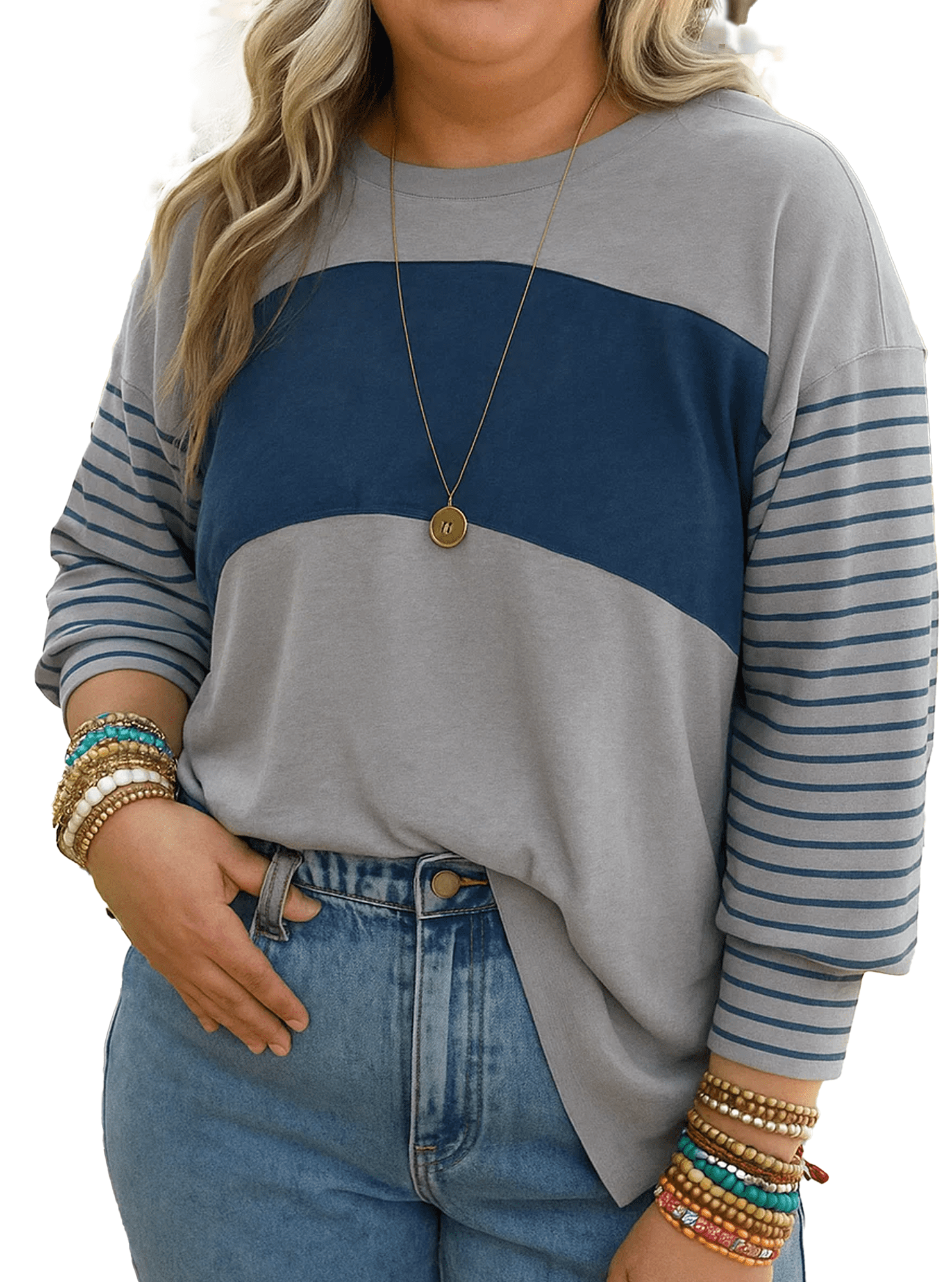 SOMER Plus Size Women Blouses Long Sleeve Trendy Round Crew Neck Casual ...
