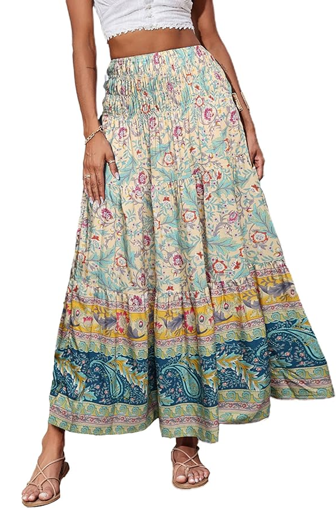 SOMER Skirts for Women Maxi Skirts Bohemian Flowy High Waist A Line ...