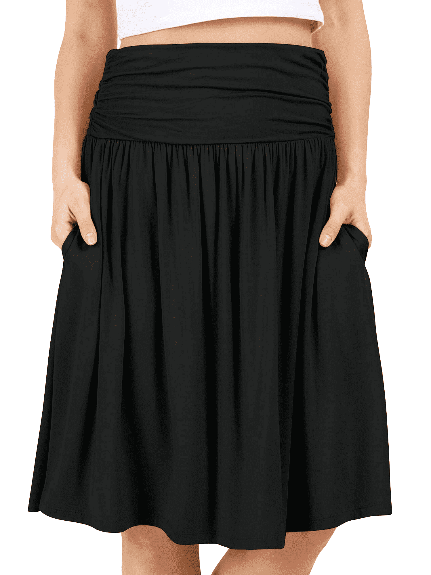 SOMER Skirts for Women Knee Length A-Line High Waisted Ruched Flowy ...
