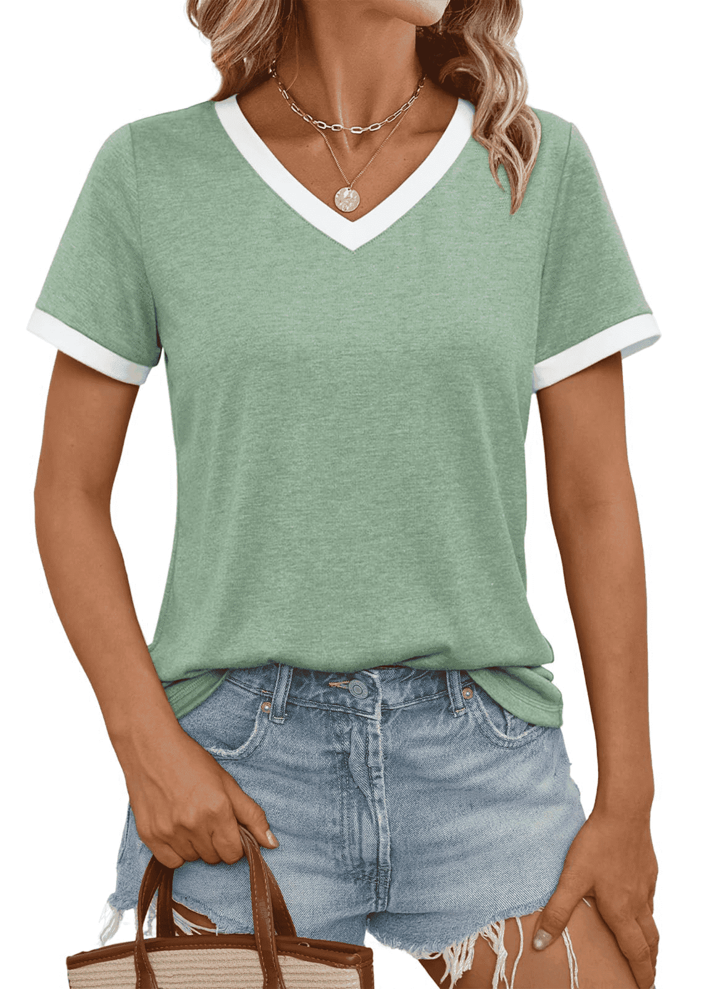 SOMER Women Tops Short Sleeve T-Shirts Summer Tops Soft Tunic V Neck ...