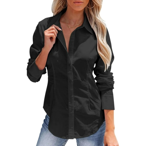 SOMER Women's Black Button Down Shirts for Women Long Sleeve Dress ...