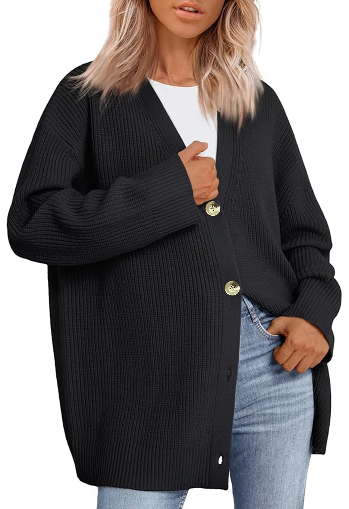 SOMER Women's Cardigan Open Front Oversized Button Lightweight Trendy ...