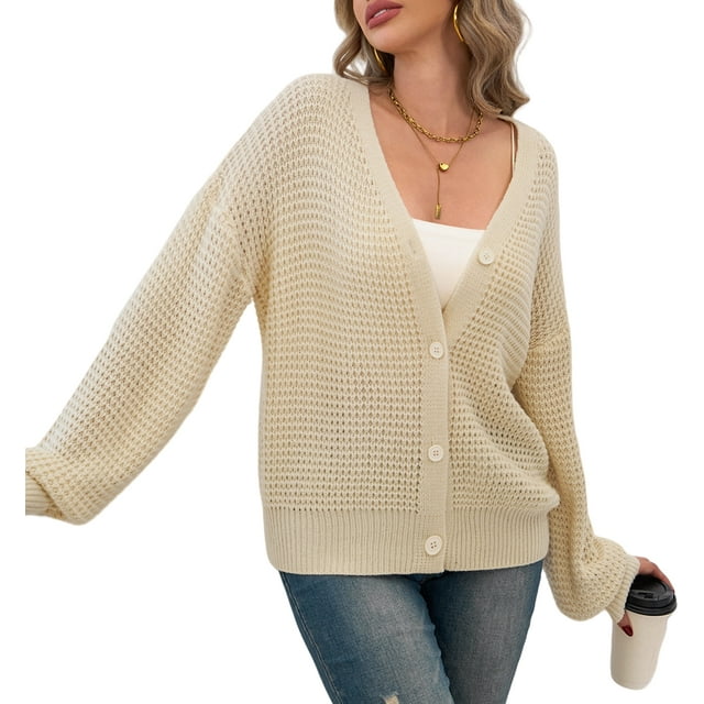 SOMER Women's Cardigan Sweater Button Long-Sleeved Thick Cardigan ...