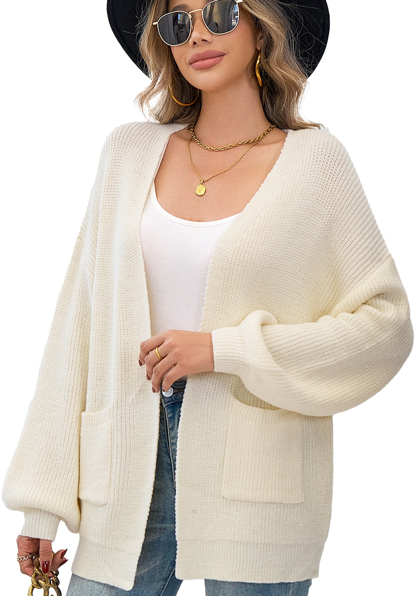 SOMER Women's Cardigan Sweaters Lantern Sleeve Open Front Oversized ...