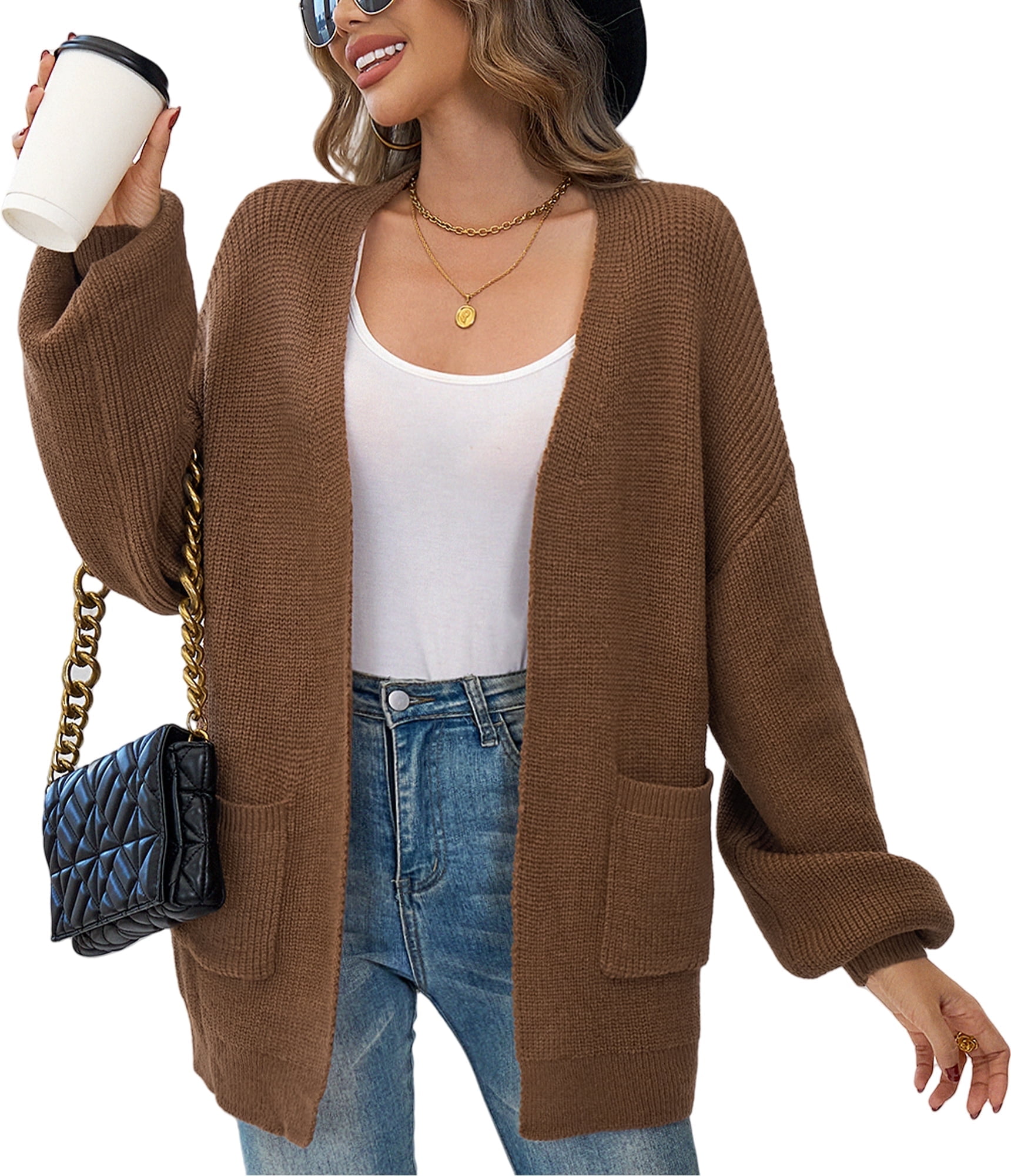 SOMER Women's Cardigan Sweaters Lantern Sleeve Open Front Oversized ...