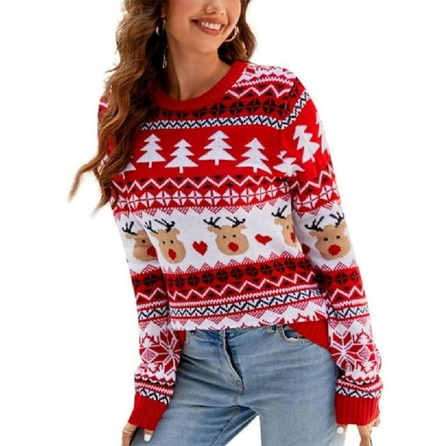 SOMER Women's Christmas Sweater Reindeer Xmas Tree Snowflake Festival ...