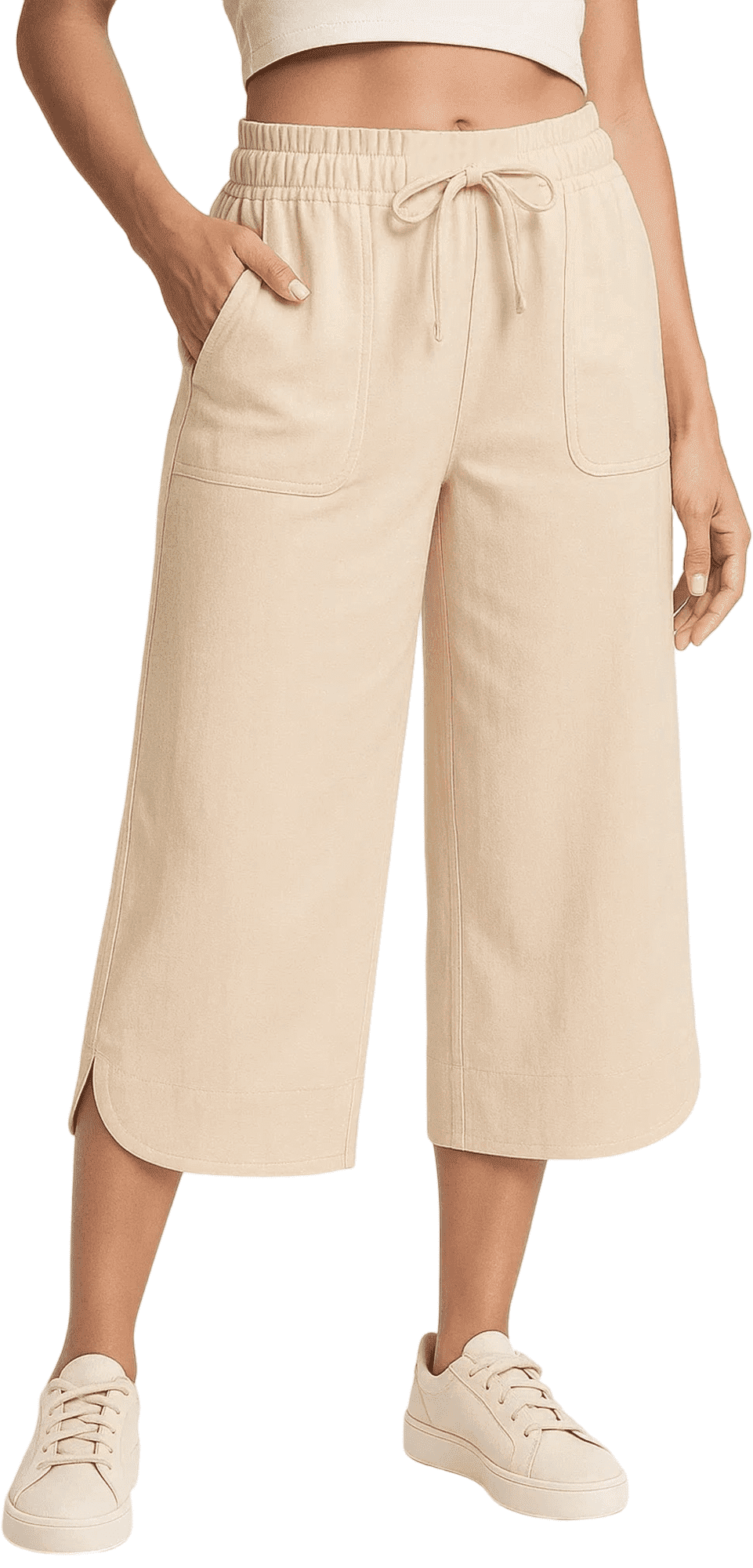 SOMER Linen Pants Women Wide Leg Cropped Capri Pants for Women with ...
