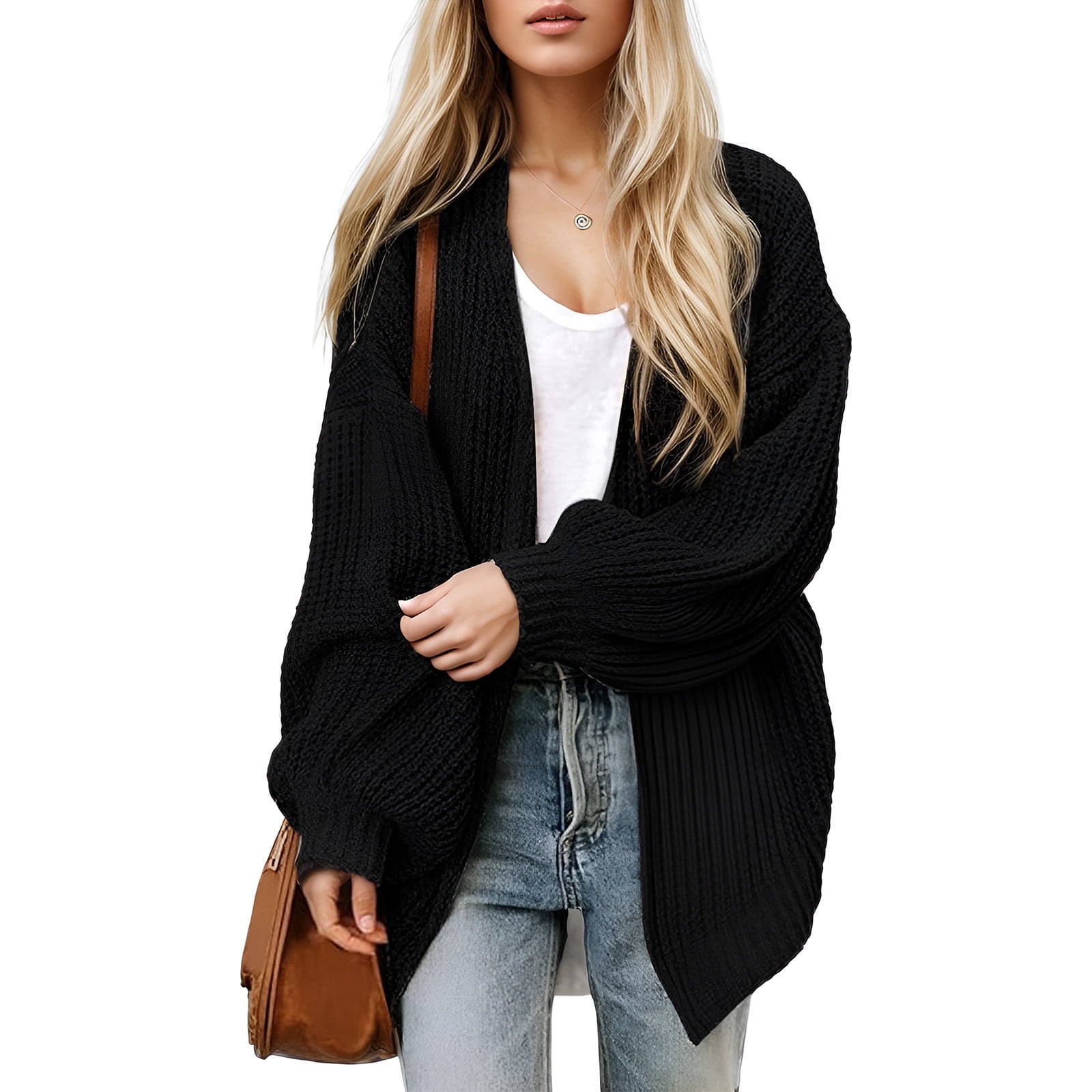 SOMER Women's Cardigan Sweaters Lantern Sleeve Open Front Oversized ...