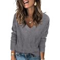 Somer Womens Cozy Clouds V Neck Sweater Long Sleeve Rib Knitted