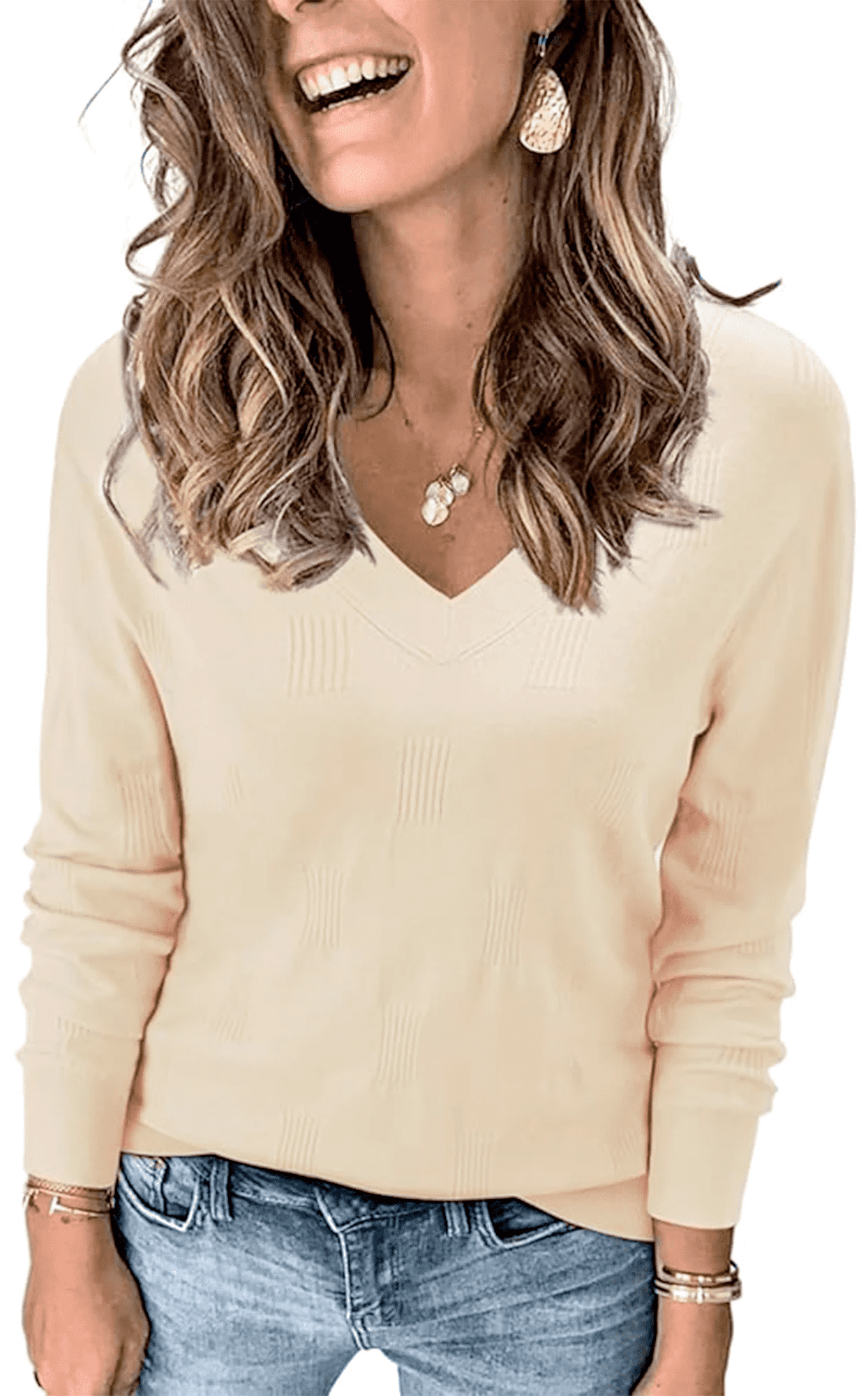 SOMER Womens Sweaters V Neck Pullover Long Sleeve Knitted Cozy Dressy ...