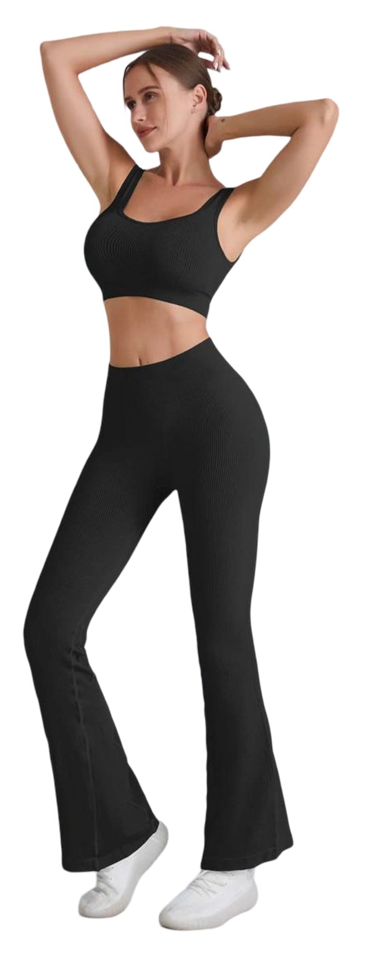 SOMER Women's 2 Piece Workout Set Ribbed Knit Crop Top Lounge Set High ...