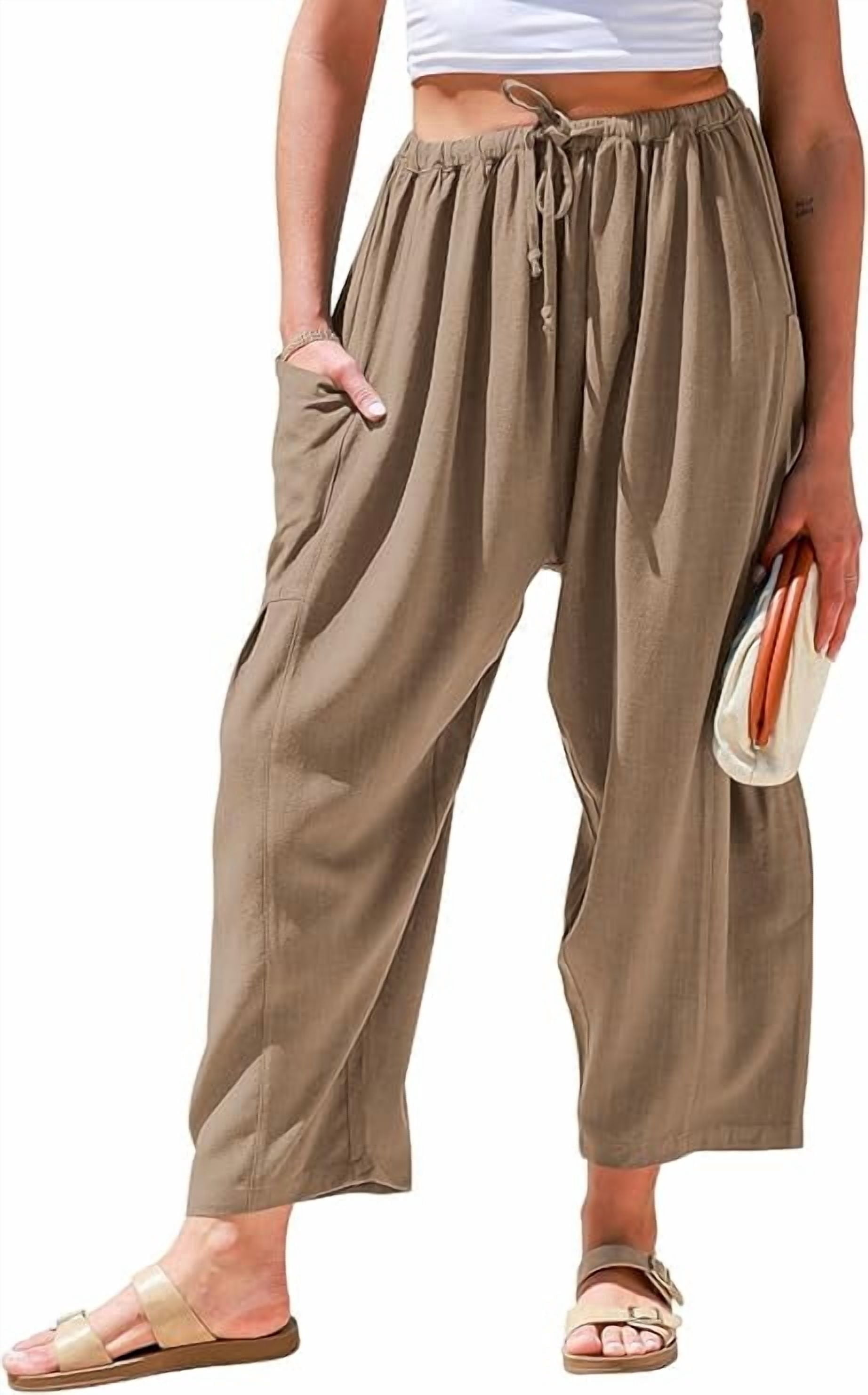 SOMER Womens Wid e Leg Pants Flowy Casual Drawstring Waist Wide Leg ...
