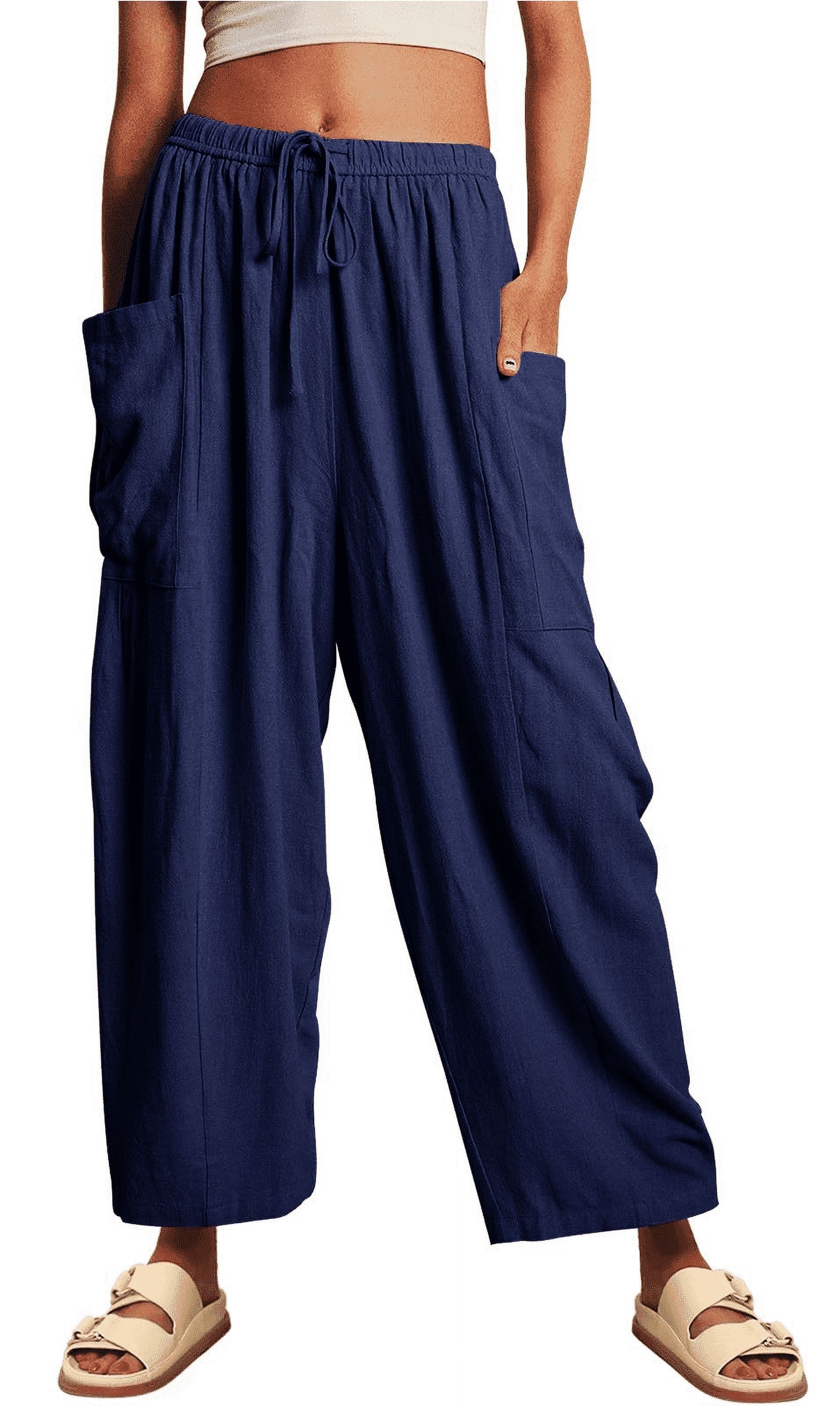 SOMER Linen Pants for Women Wide Leg Palazzo Trousers Loose Fit Pleated Flowy Pants with Pockets ...