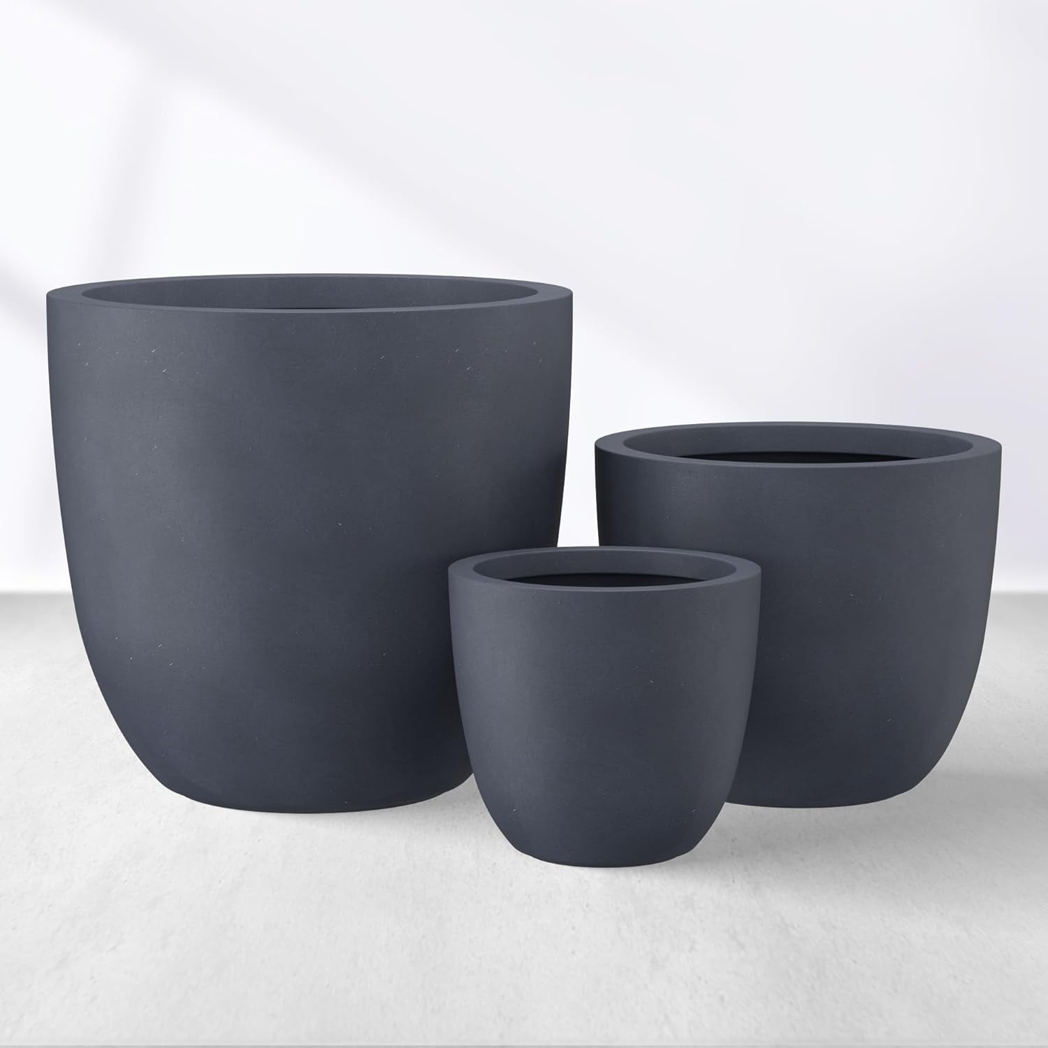 SOMOR 18",14",10" Dia Concrete Round Planters (Set of 3), Outdoor ...