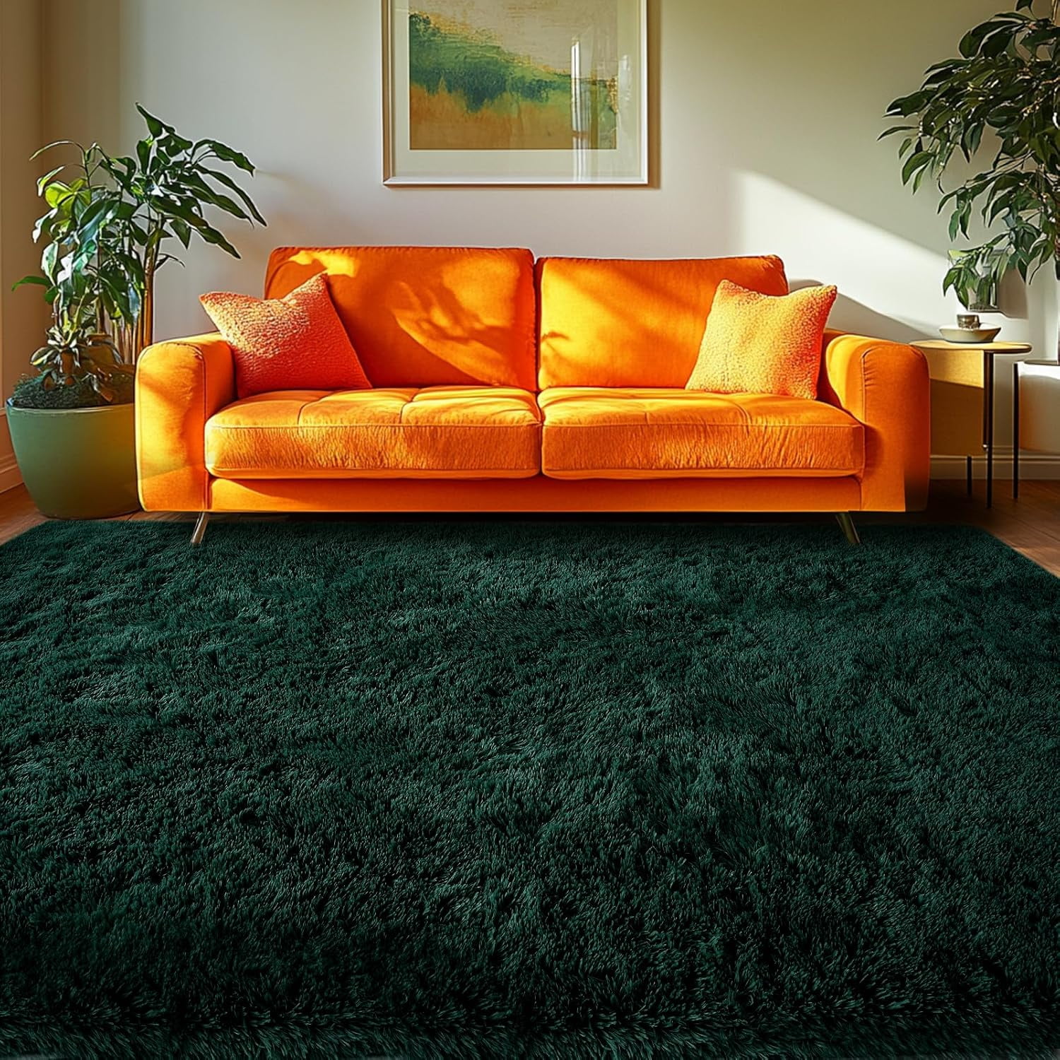 SOMOR Green Area Rug Bedroom 5x8: Fluffy Shag Rugs for Living Room ...