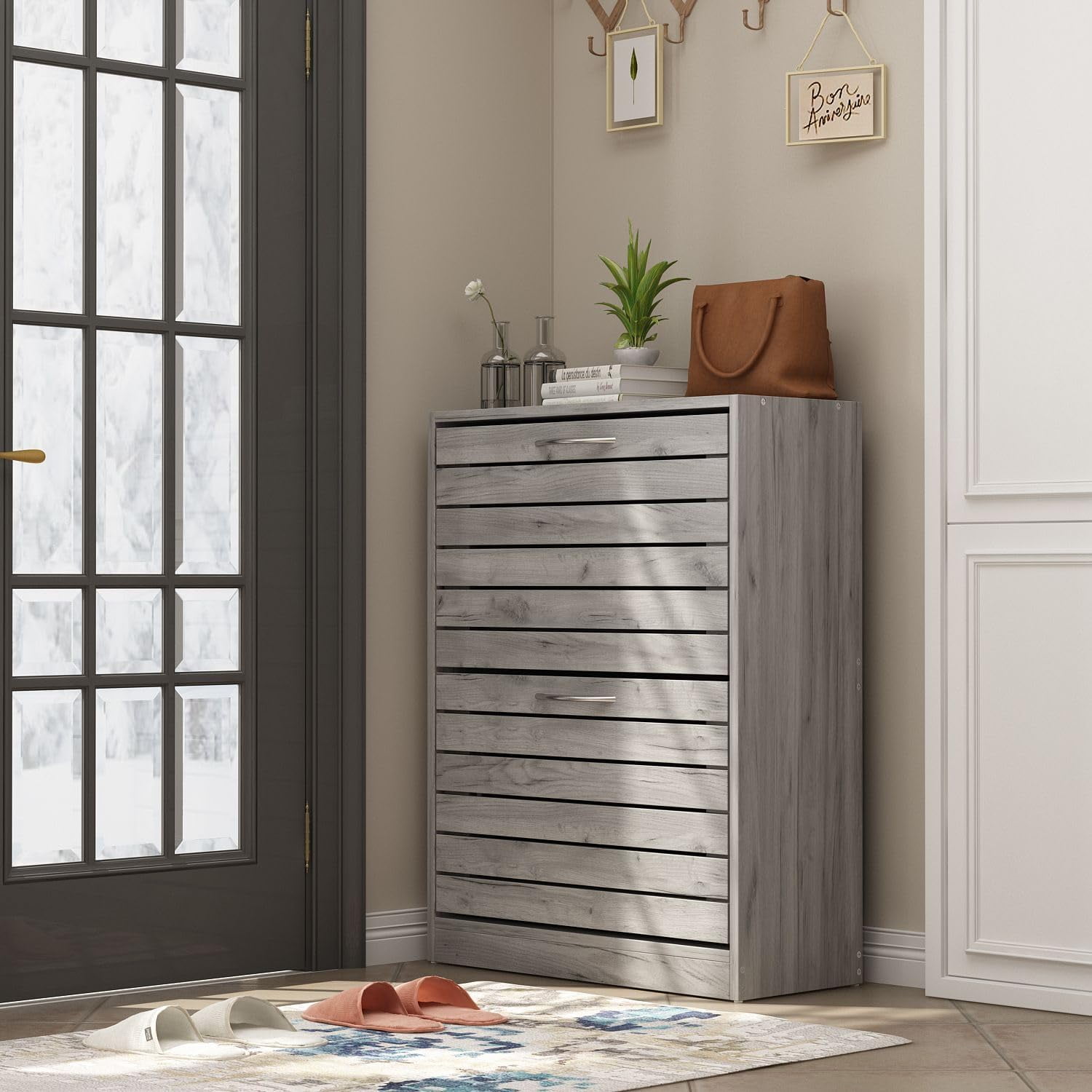 SOMOR Modern Shoe Cabinet with 2 Flip Drawers, Freestanding Shoe ...