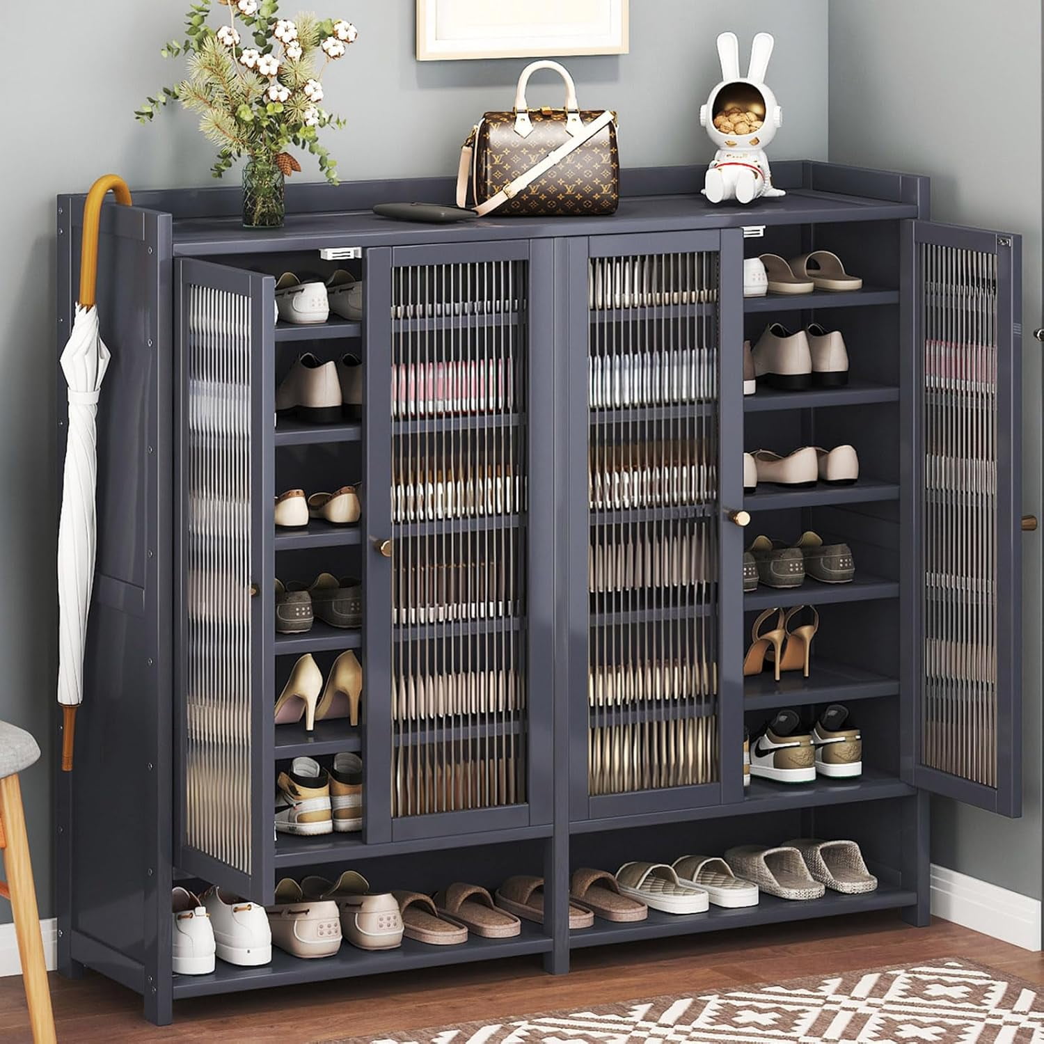SOMOR Shoe Cabinet, 8-Tier Shoe Storage Cabinet with Doors ...