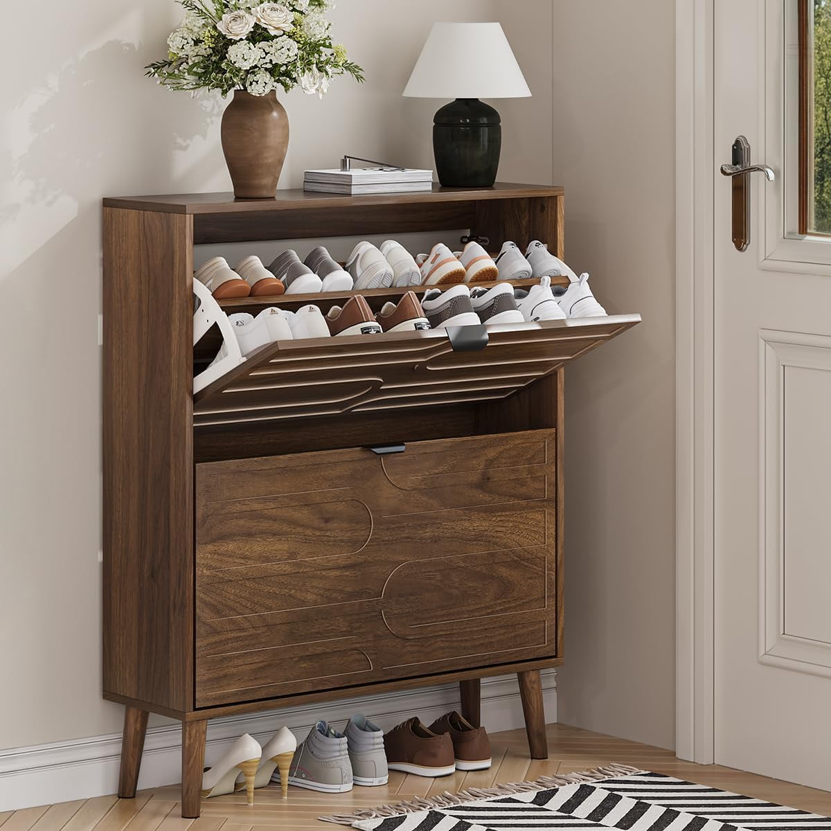 SOMOR Shoe Cabinet Storage for Entryway with 2 Flip Drawers, Narrow ...