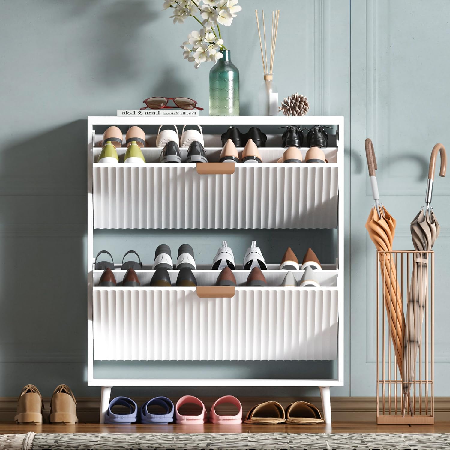 SOMOR Shoe Cabinet Storage,Modern Freestanding Organizer with 2 Flip ...