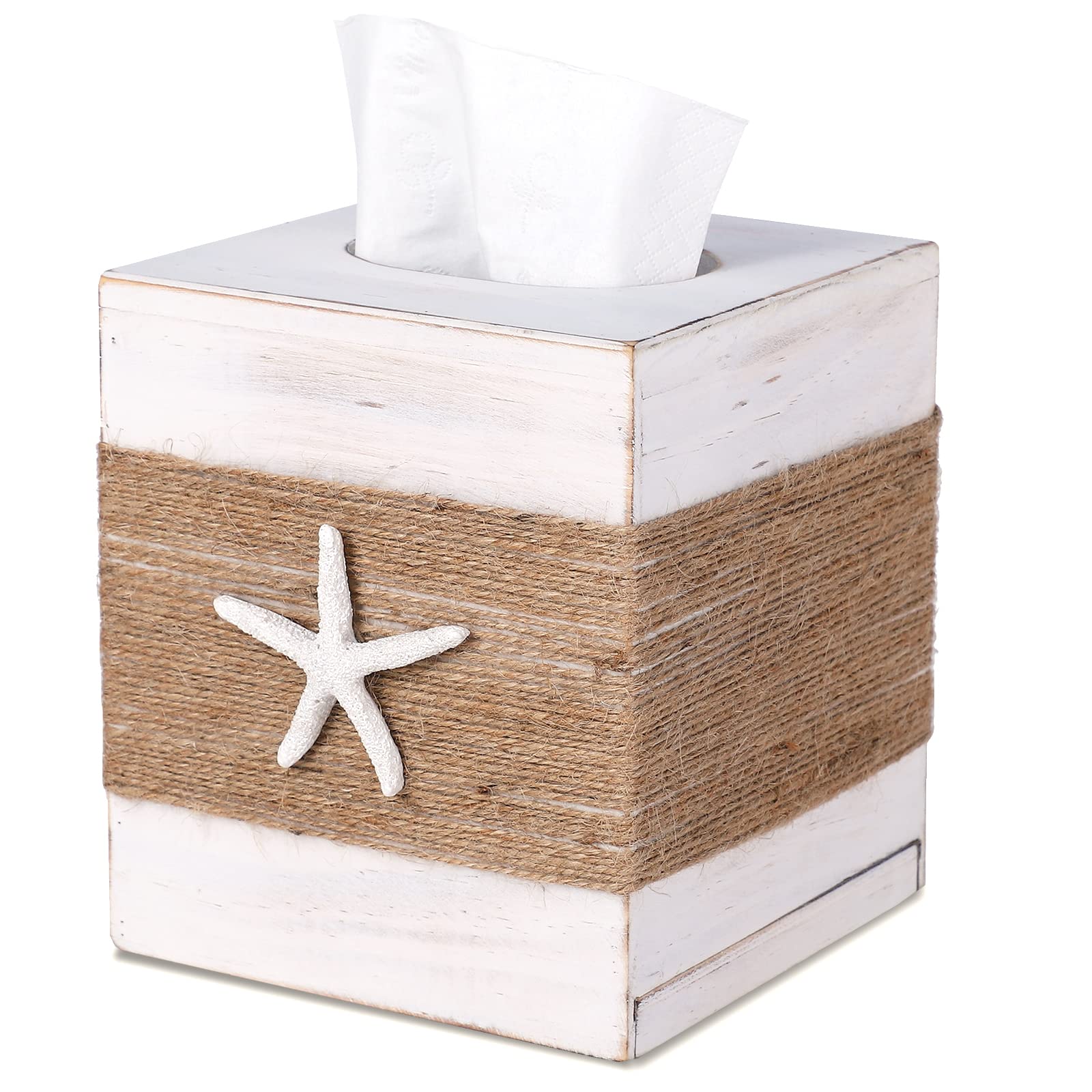 SOMTO Beach Rustic White Wood Square Tissue Box Cover,Farmhouse ...