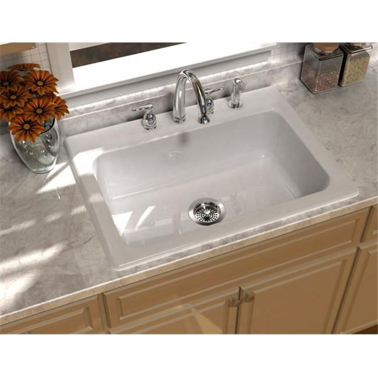 SONG S-8410-3-61 Self-Rimming Kitchen Sink in Biscuit with 3 Faucet ...