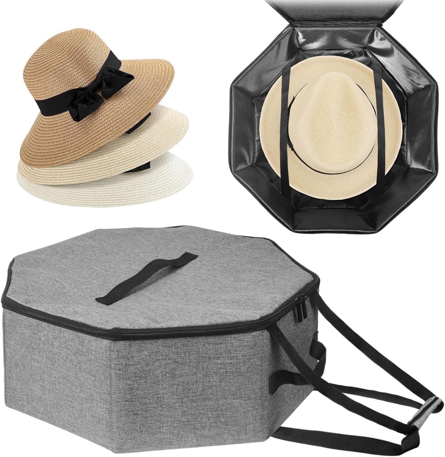 SONGAU Foldable Hat Box with Handle - Stackable Storage Organizer for ...