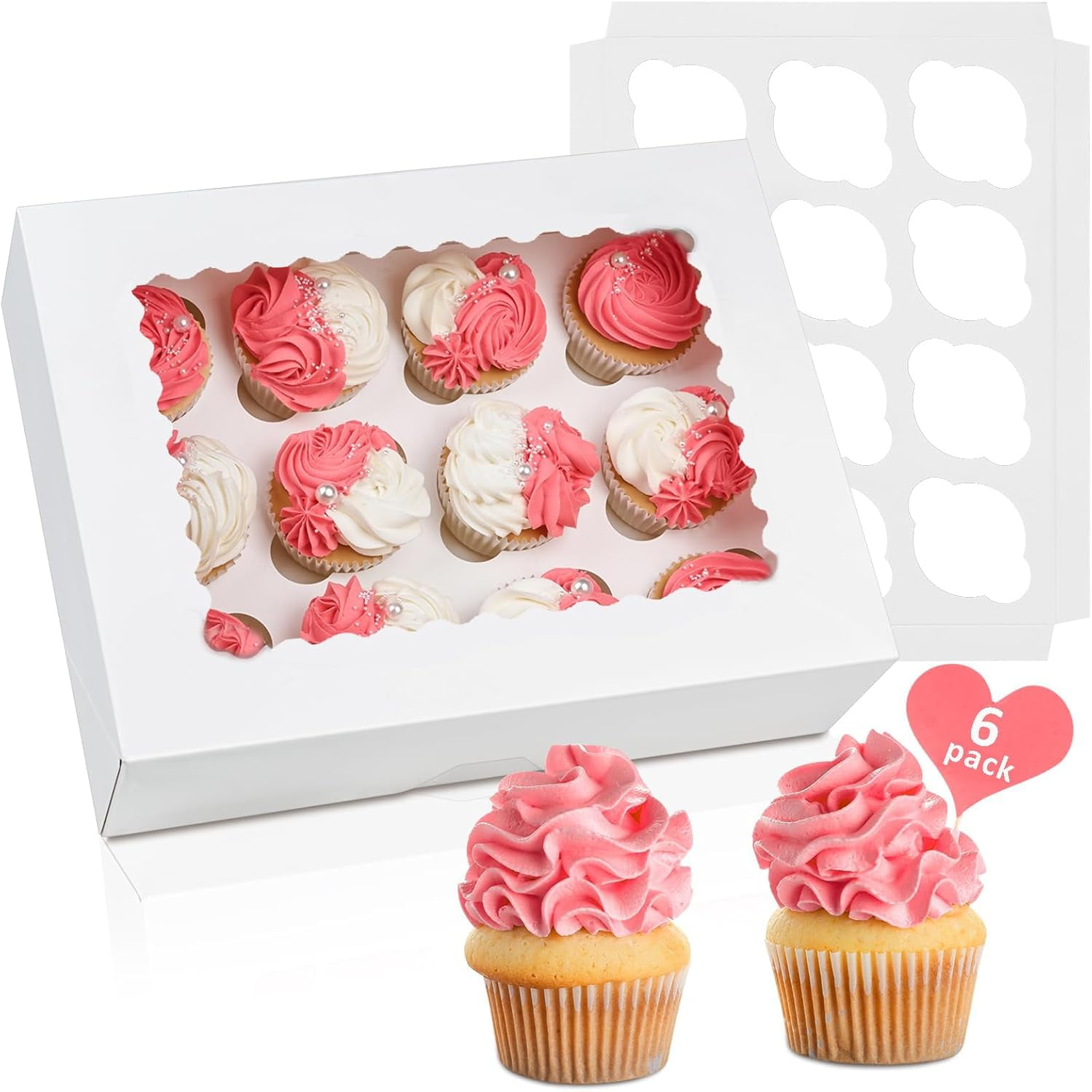 SONGAUN 10 Pack 4 Hole Cupcake Boxes, Paper Cake Boxes with Window ...