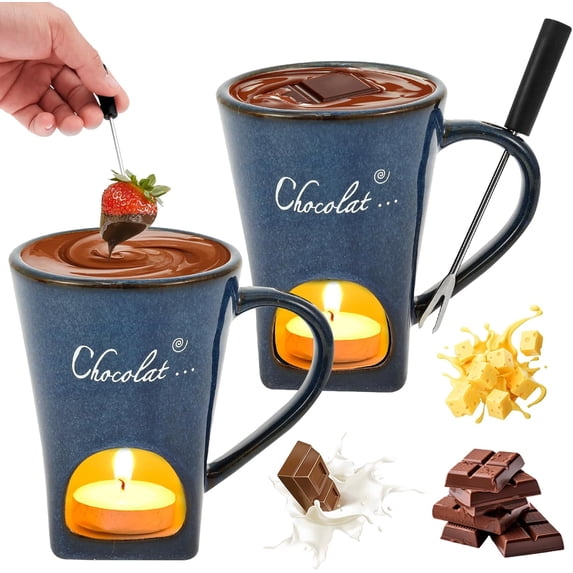 SONGAUN 2 Pcs 5.28oz Chocolate Fondue Mug with 2 Fork,Chocolate Melt ...
