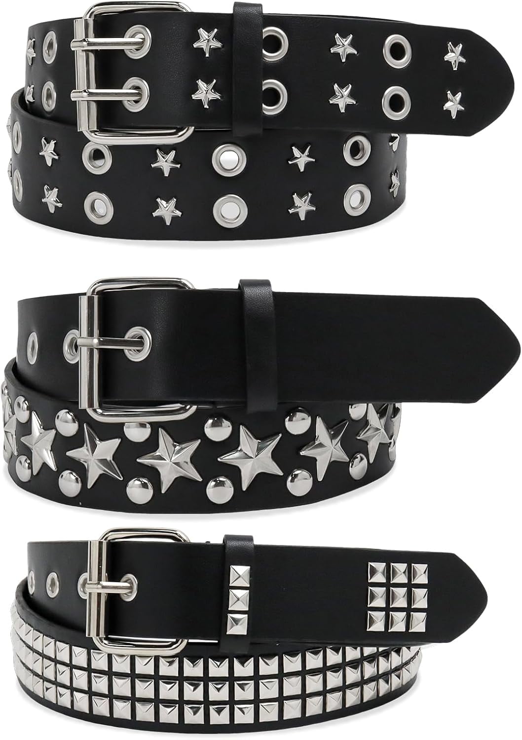 SONGAUN 3 Pcs Black Studded Belt Y2K Belt Star Gothic Punk Rock Belts ...