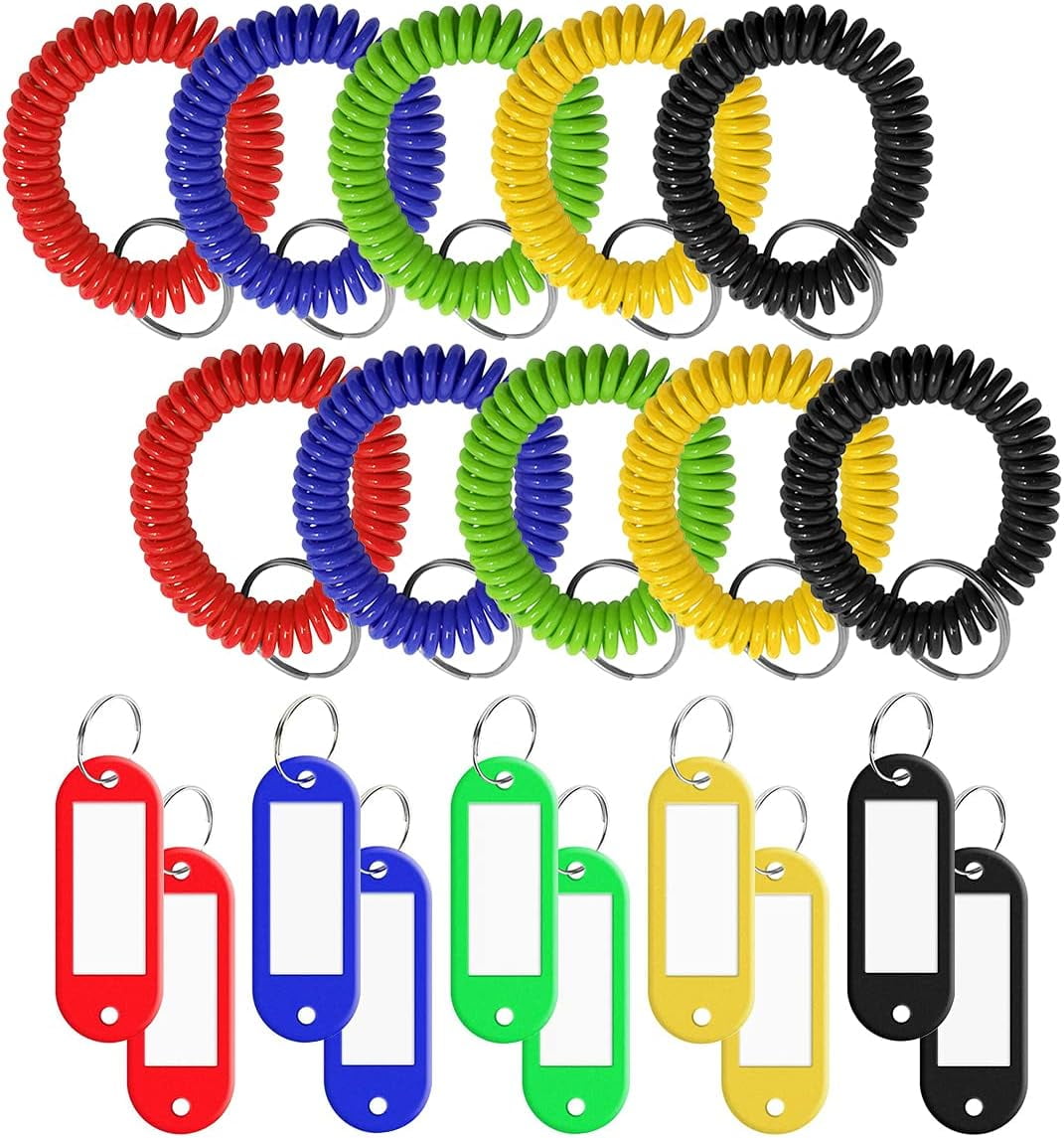 SONGAUN Coil Wrist Keychains, 10 PCS Color Elastic Anti Lost Wristband ...