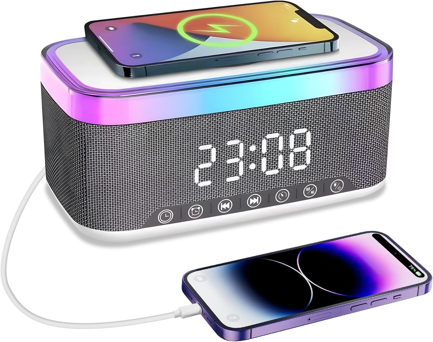 SONGAUN Radio Alarm Clock Bedside, Alarm Clock with 15W Wireless ...