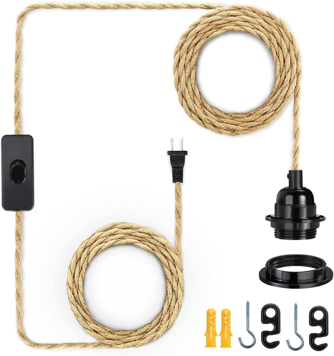 SONGAUN Rattan Wrapped Extension Hanging Lantern, Plug-in Pendant Light ...