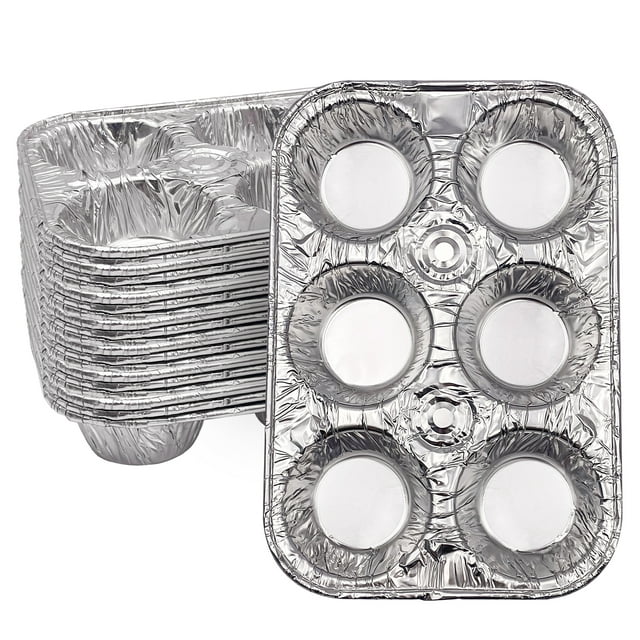 SONGLAM 20-Pack Disposable Foil Muffin Pans - Aluminum 6 Cup Baking ...