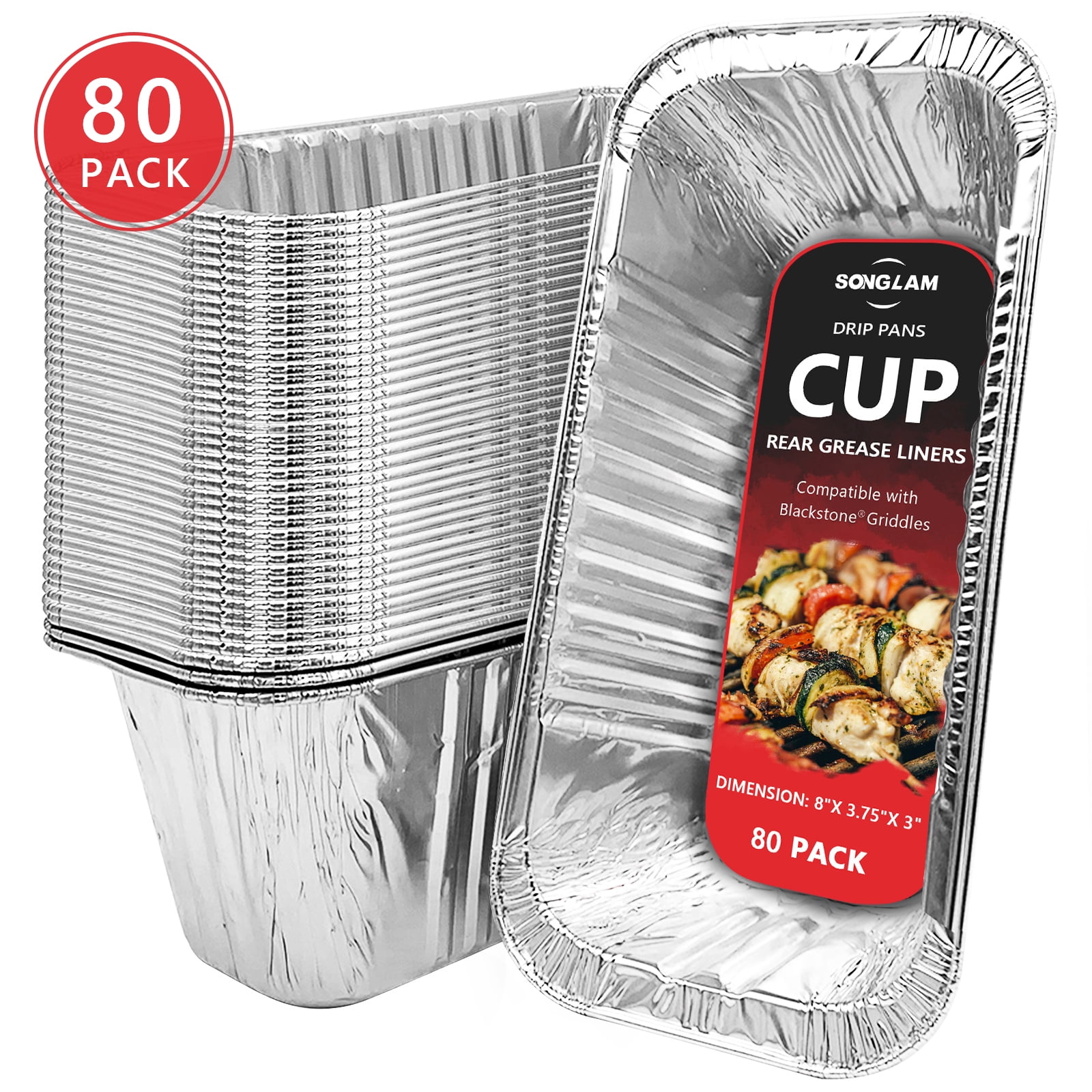 SONGLAM 80-Pack Blackstone Grease Cup Liners - Aluminum Foil Drip Pans ...