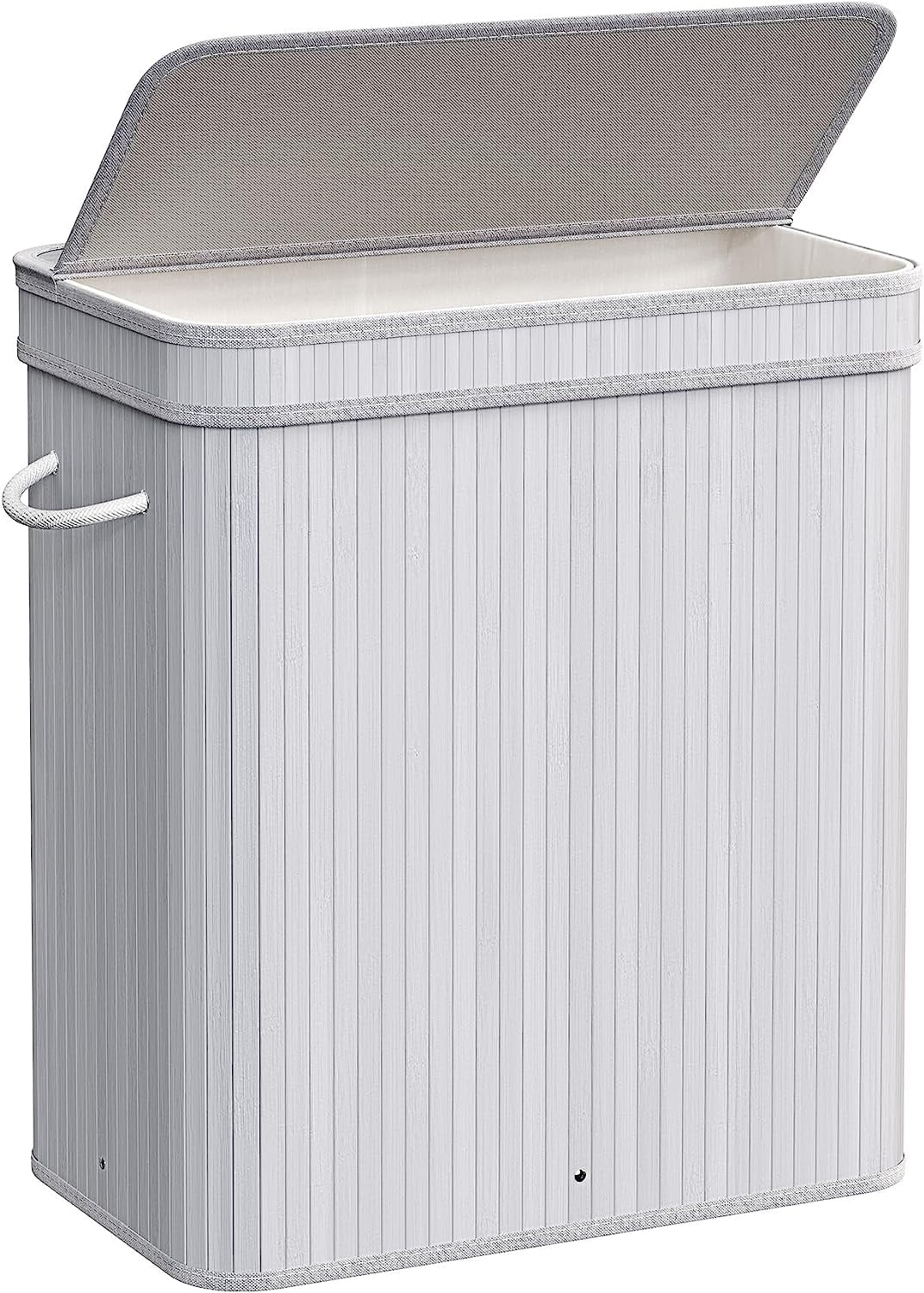 SONGMICS 100L Laundry Hamper with Lid Bamboo Laundry Basket with Liner ...