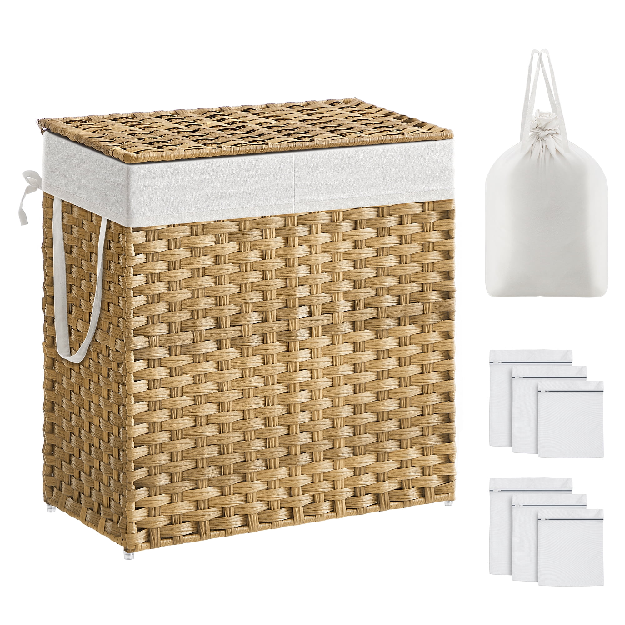 SONGMICS 110L Double Laundry Hamper with Lid Folding Laundry Basket ...