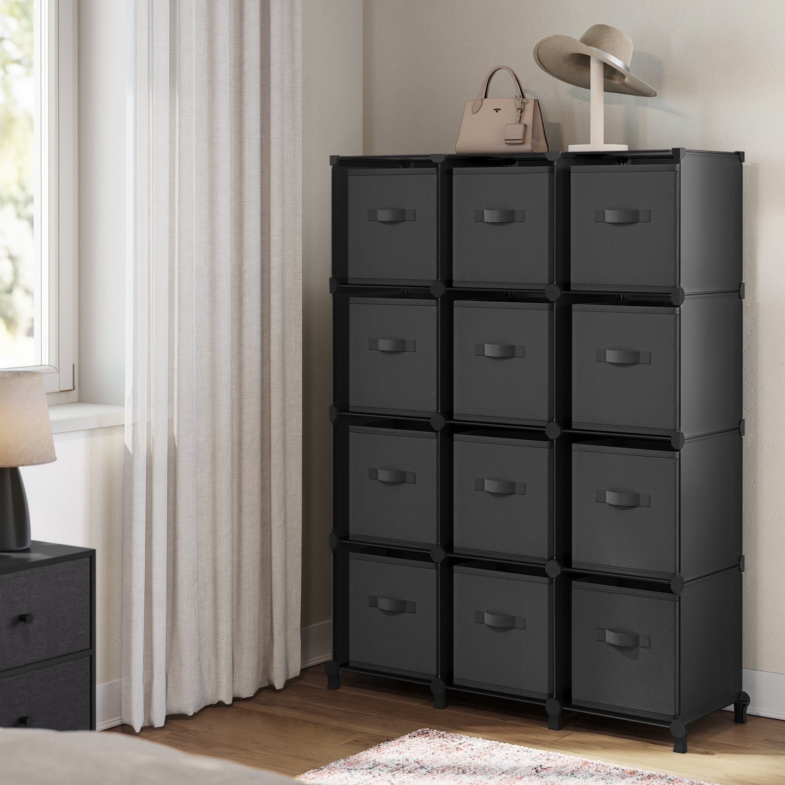 12 Cube Storage Organizer with Storage Boxes Collapsible Non-Woven ...