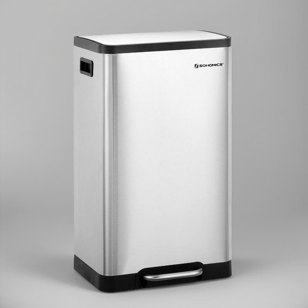 SONGMICS 12-Gallon Hands-Free Trash Can, Sealed Lid, Stainless Steel ...